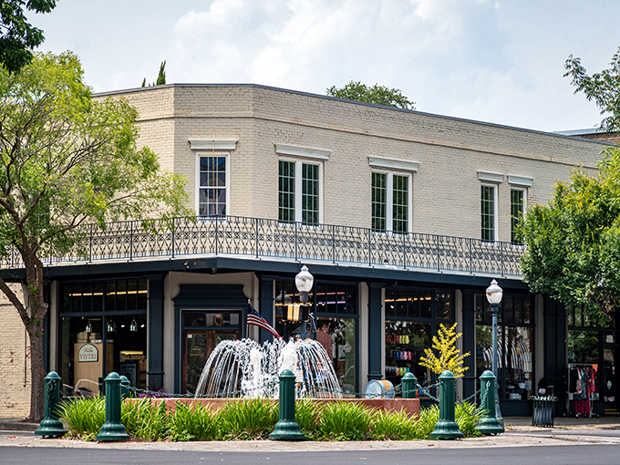This elegant corner building in Aiken houses shops beneath wrought-iron balconies where you can almost hear the clink of sweet tea glasses.