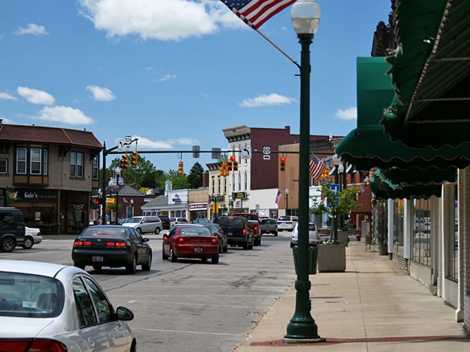Geneva's Main Street - where Andy Griffith would feel right at home, smartphone and all. 