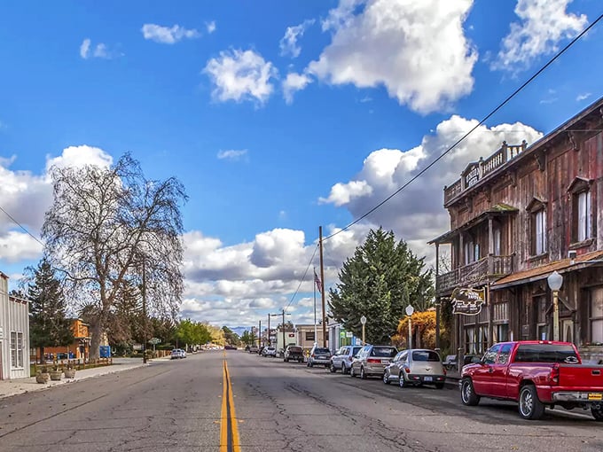 The sun casts long shadows on Los Alamos' main drag, where wooden buildings tell stories of California's frontier past.
