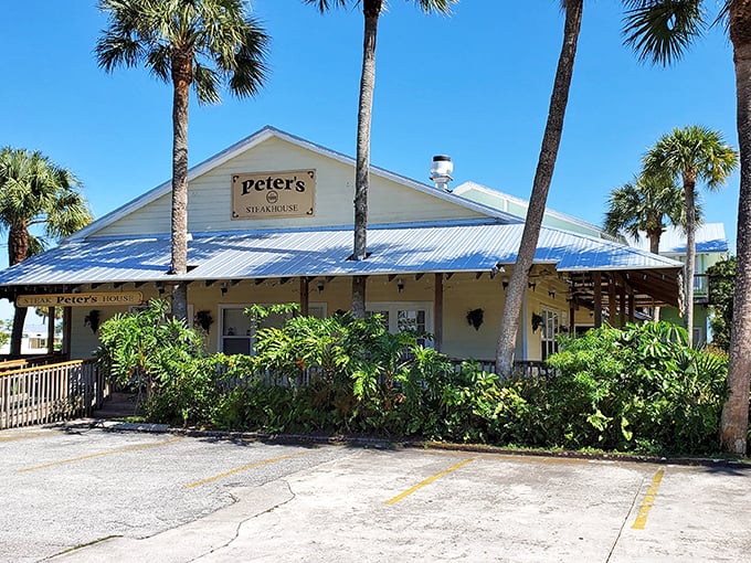 Metal roof, major flavor – this coastal cottage serves steaks that would make a surfer hang up their board.