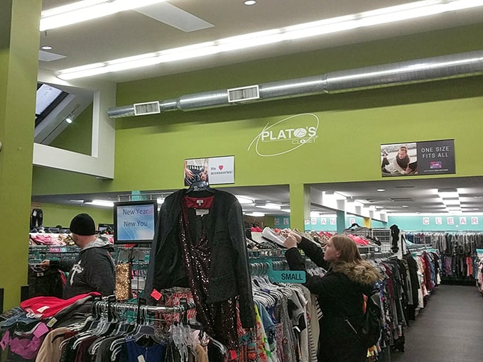 Lime green walls and carefully curated racks make this resale shop feel more like a boutique than a thrift store—minus the boutique prices.