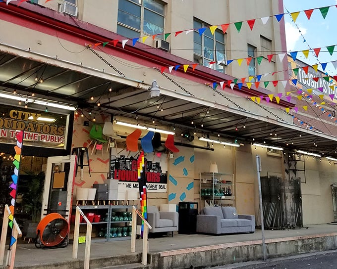 Those cheerful pennant flags aren't just decoration – they're your first clue that retail magic awaits inside.