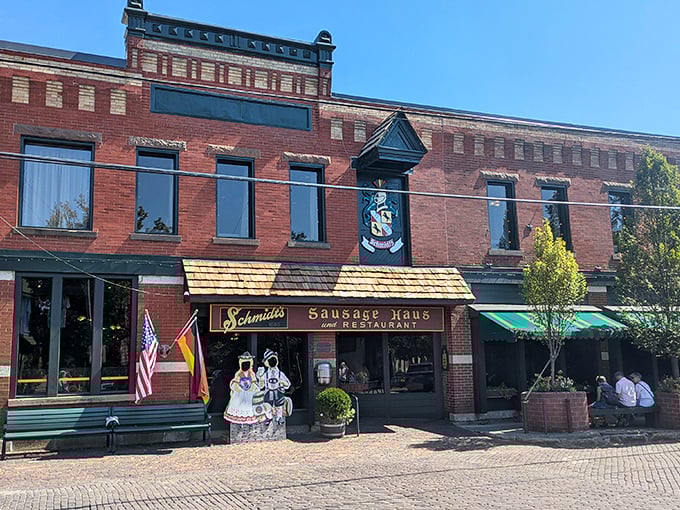 The brick facade of Schmidt's Sausage Haus stands proudly in German Village, like a delicious time portal to Old World Bavaria in downtown Columbus.