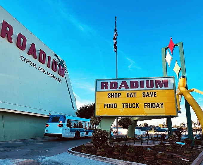 The Roadium's distinctive signage has welcomed generations of bargain hunters, standing tall like a mid-century monument to thrift.