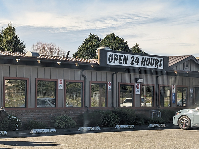 The three most beautiful words in the English language: "OPEN 24 HOURS." Toni's stands ready to welcome hungry travelers at any hour, a beacon of hope for midnight cravings.