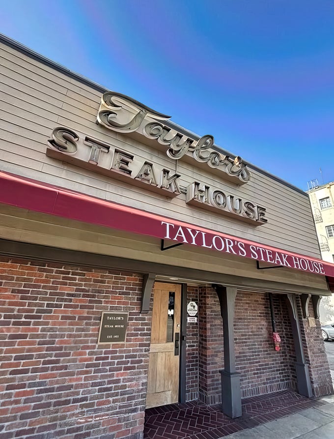 The unassuming brick façade of Taylor's Steak House proves once again that the best culinary treasures often hide in plain sight.