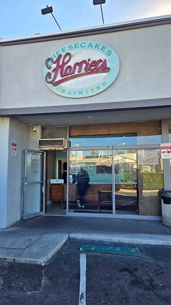 The vintage sign says it all – "Unlimited" isn't just branding, it's a promise of endless cheesecake possibilities waiting inside this Inglewood treasure.
