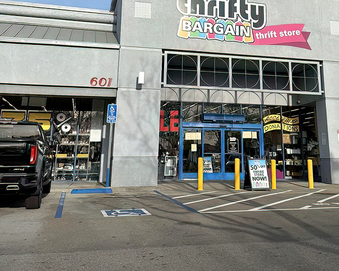 From this angle, Thrifty Bargain looks like any retail store—until you step inside and discover it's actually a portal to bargain dimension.