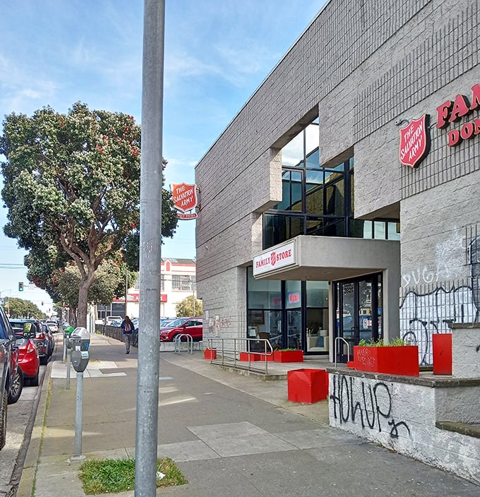 A street view perspective reveals the substantial two-story thrift emporium that's become a fixture in the Inner Richmond neighborhood.