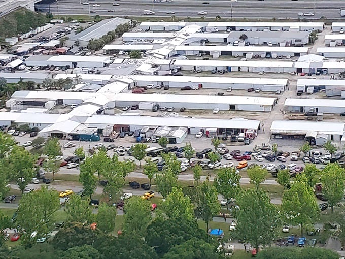 Bird's eye view of bargain heaven. From up here, it looks like a small city dedicated entirely to the art of the deal.