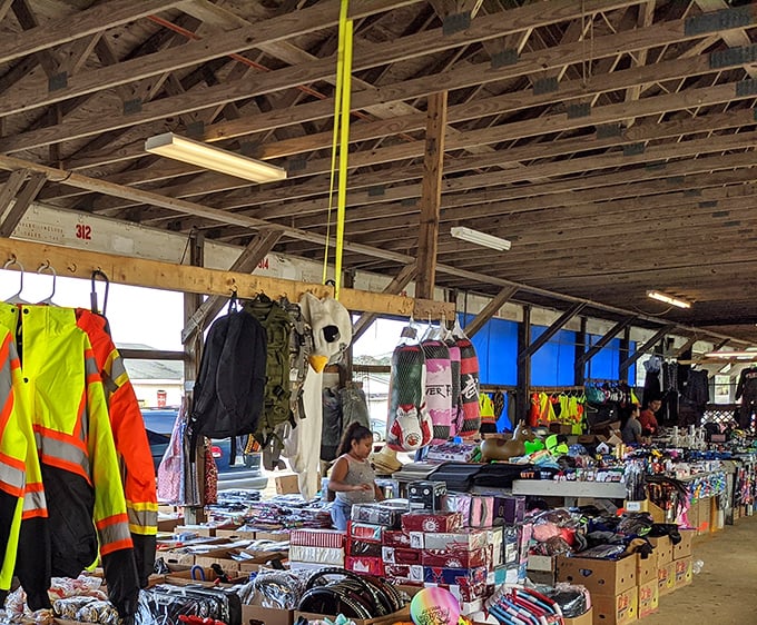 Under the wooden beams of retail heaven, vendors display their wares like museum curators—if museums sold safety vests, backpacks, and everything else you didn't know you needed.