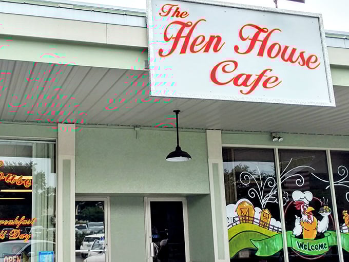 Breakfast paradise awaits inside Hen House Cafe, where the bold signage outside hints at food worth traveling for.
