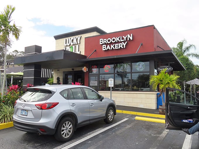 Where Brooklyn meets Palm Harbor – the exterior proudly announces its dual identity with bold signage that serves as a beacon for sandwich aficionados.