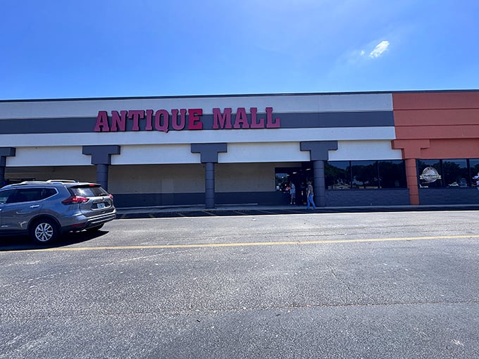 Bold red letters announce your arrival at nostalgia headquarters. Like a time machine disguised as a strip mall, this unassuming exterior hides decades of American history.