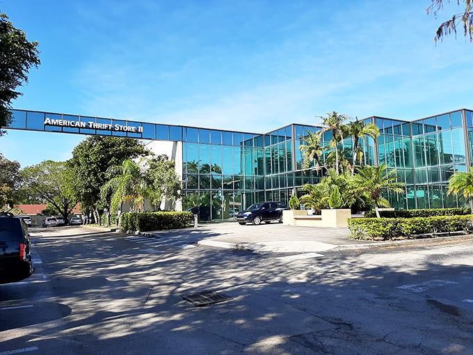 The gleaming glass palace of American Thrift Store stands like a modern-day treasure chest in Lauderhill, promising adventures in bargain hunting within.