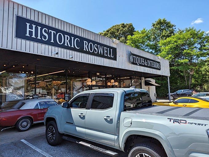 The unassuming exterior of Historic Roswell Antique Market hides a treasure trove within. Like finding the best restaurant on vacation—it's rarely the flashiest storefront.