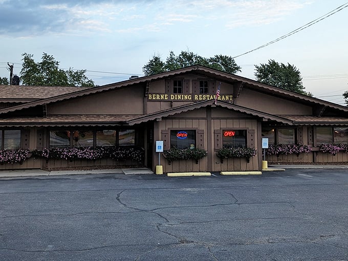 The humble exterior of Berne Dining welcomes you with flower boxes and an honest promise—this place isn't about frills, it's about filling your soul.