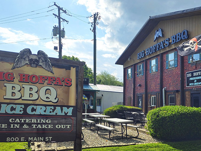 That winged skull logo isn't just decoration—it's a warning that your diet plans may fly away once you've tasted what's smoking inside these hallowed walls.