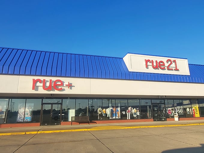 Rue21's bright signage promises fashion finds without wallet woes. The thrill of the hunt starts at the entrance.