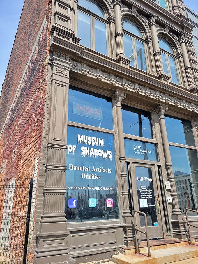 The historic façade of the Museum of Shadows beckons with ominous charm. Those dripping letters aren't just for show—they're practically a warning label.