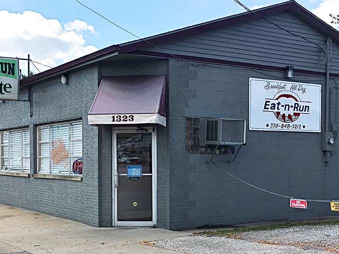 The unassuming exterior of Eat-N-Run might fool you, but locals know this modest gray building houses breakfast treasures worth the drive to Akron.