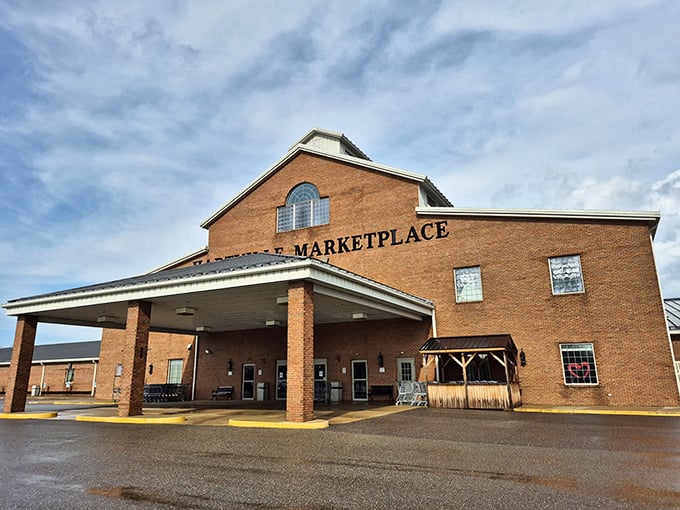 The stately brick exterior of Hartville MarketPlace stands like a cathedral to commerce, promising air-conditioned bargain hunting regardless of Ohio's weather whims.