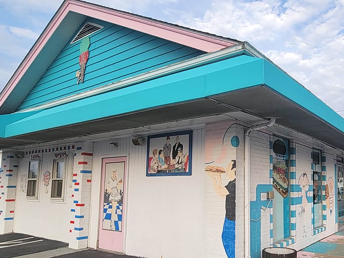 That turquoise facade isn't just eye-catching—it's a beacon of sandwich salvation standing proudly in Canfield, promising delicious treasures within.