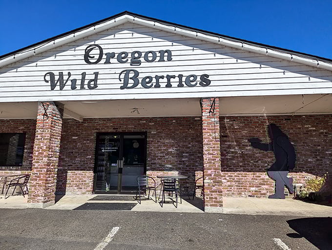 The brick-and-white facade of Berry Patch Restaurant stands like a humble guardian of culinary treasures. Oregon's coastal hidden gem beckons hungry travelers with unpretentious charm.