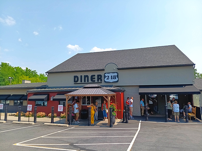 The unmistakable orange exterior of Diner 248 stands out like a beacon of comfort food hope along Route 248 in Easton.