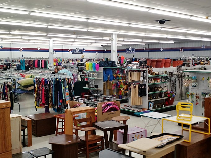 Welcome to treasure hunter paradise! The Eau Claire Goodwill stretches before you like a department store designed by someone with a delightful hoarding problem.