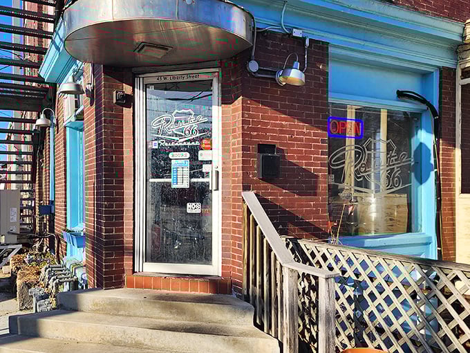 The unassuming entrance to flavor paradise. Like finding a secret door to the past, complete with that glowing "OPEN" sign of hope.