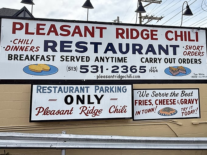 The iconic sign beckons like a lighthouse for the hungry—breakfast anytime, dinners, and the promise of Cincinnati's most beloved culinary tradition.