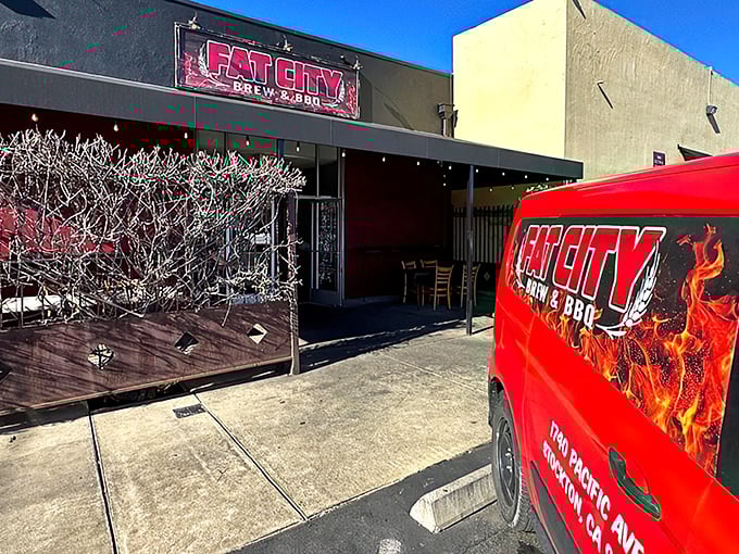 The bright red Fat City sign beckons like a smoky siren call. This unassuming Stockton storefront houses BBQ treasures worth every mile of your journey.