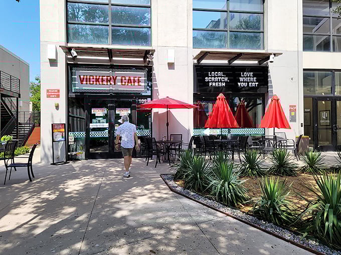 At Vickery Cafe, Fort Worth’s breakfast regulars know the secret: you don’t need fancy trimmings when there’s hearty cooking, warm service, and those signature red umbrellas.