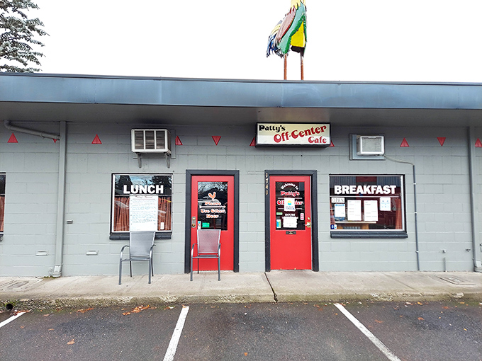 The unassuming exterior with bright red doors is like finding a secret treasure map—X marks the spot for breakfast bliss in Salem.