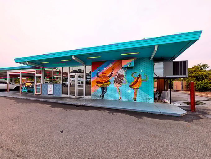 That iconic turquoise facade isn't just eye candy—it's a portal to burger paradise where time stands deliciously still in North Augusta.