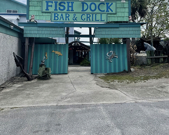 The turquoise-hued exterior of The Fish Dock is like a siren call to seafood lovers, complete with decorative crab that practically winks at hungry visitors.