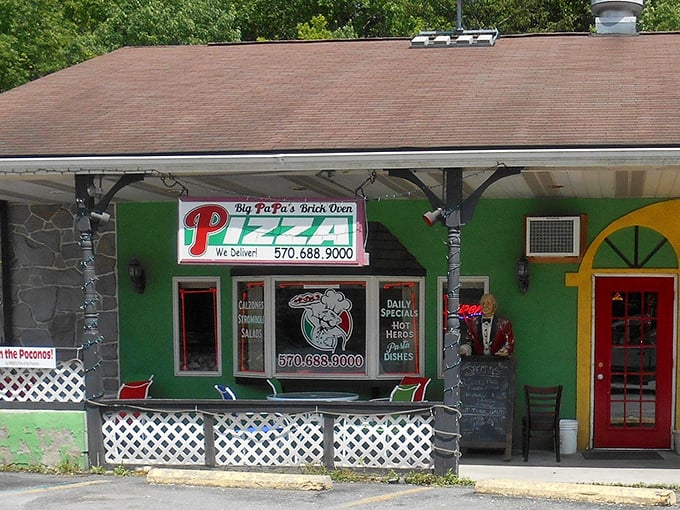 The classic Italian-American dream in brick and mortar. Big PaPa's welcoming exterior, complete with a charming waiter statue, promises pizza perfection in the Poconos.