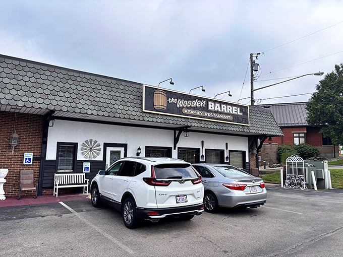 The unassuming exterior of The Wooden Barrel might not stop traffic, but locals know this modest façade hides Ohio's comfort food paradise.