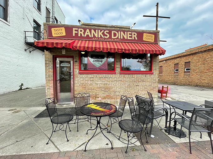 The iconic red exterior of Frank's Diner beckons hungry travelers like a culinary lighthouse on Kenosha's shore. "Tasty Food" isn't just a sign—it's a promise.