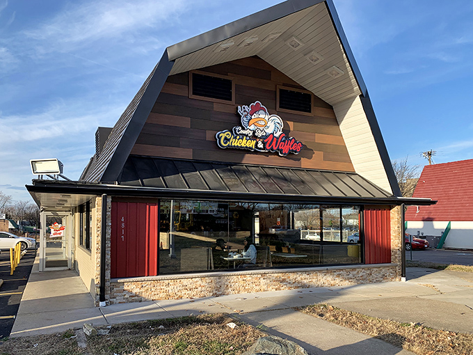 The distinctive A-frame roof and colorful chicken logo announce your arrival at flavor paradise. Maryland's best-kept secret hides in plain sight.