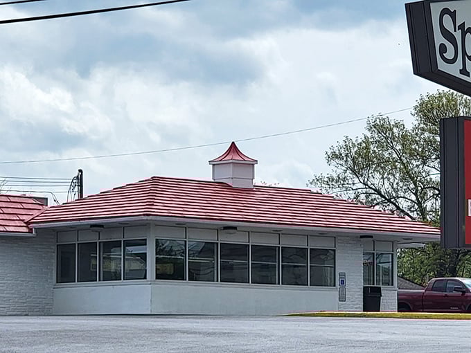 The iconic red roof of Speck's Drive-In stands as a beacon of hope for the hungry traveler. Simple, unpretentious, and promising delicious things within.