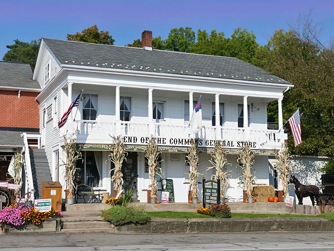 Where time stands still but sandwiches move quickly. The historic façade of End of the Commons welcomes visitors with Amish buggies parked alongside modern vehicles.