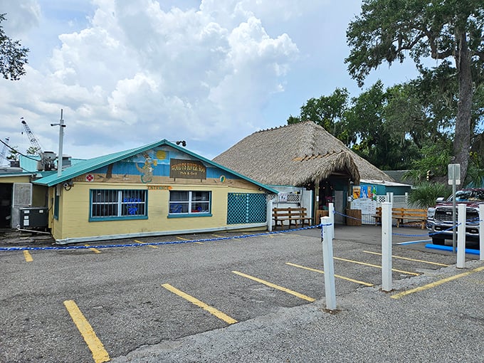 Woody's cheerful yellow exterior and thatched tiki roof welcome hungry visitors to this unassuming waterfront paradise in Ellenton.