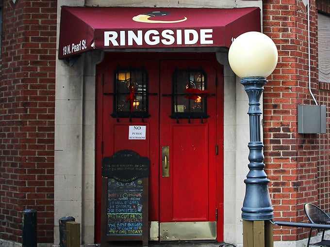 That iconic red door isn't just an entrance—it's a portal to burger paradise. The brick exterior whispers "historic," but screams "get in here now!"