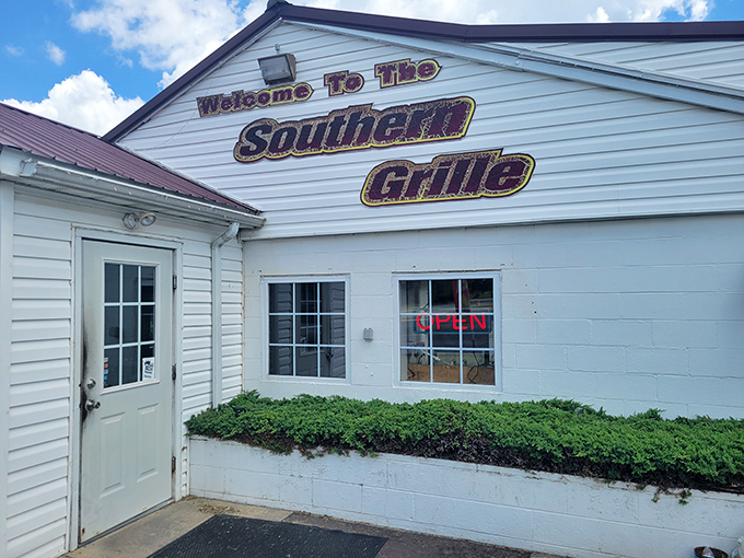 The unassuming white exterior of Southern Grille hides culinary treasures within—like finding a diamond in Delaware's small-town rough.