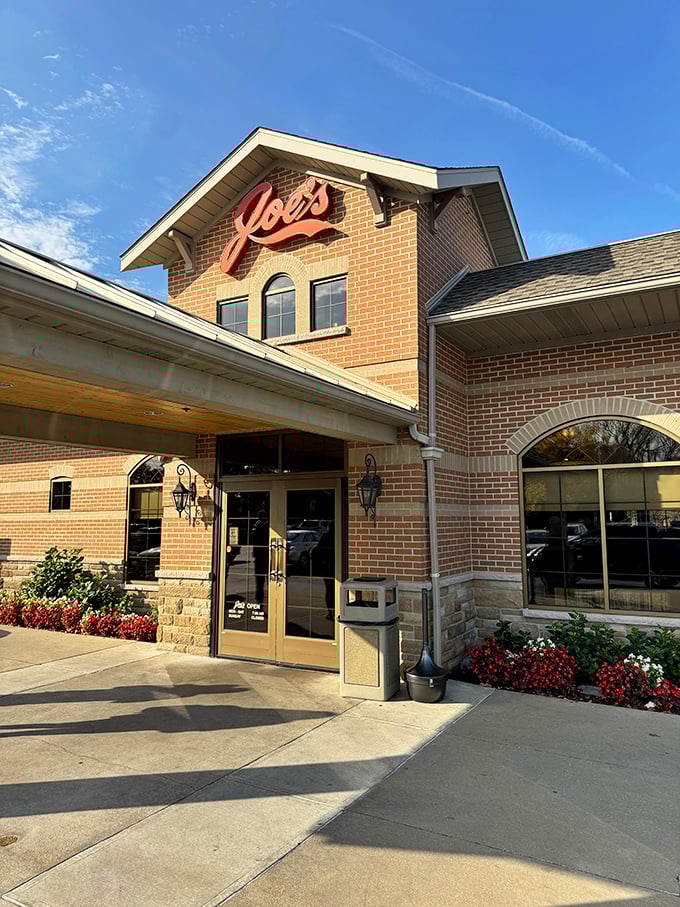 The iconic red "Joe's" sign welcomes hungry visitors to this brick-and-stone temple of delicatessen arts in Rocky River.