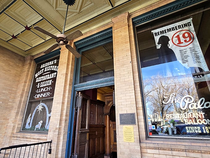 The historic façade of The Palace beckons like a time portal to the Wild West, complete with that "Arizona's Most Historic" sign that isn't kidding around.