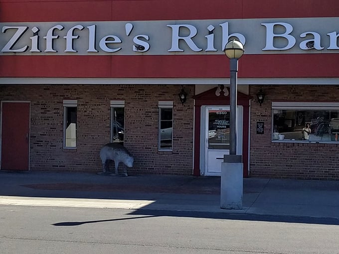 The unassuming brick exterior of Ziffle's Rib Bar proves once again that the best BBQ joints don't waste energy on fancy facades—they're too busy smoking meat to perfection.