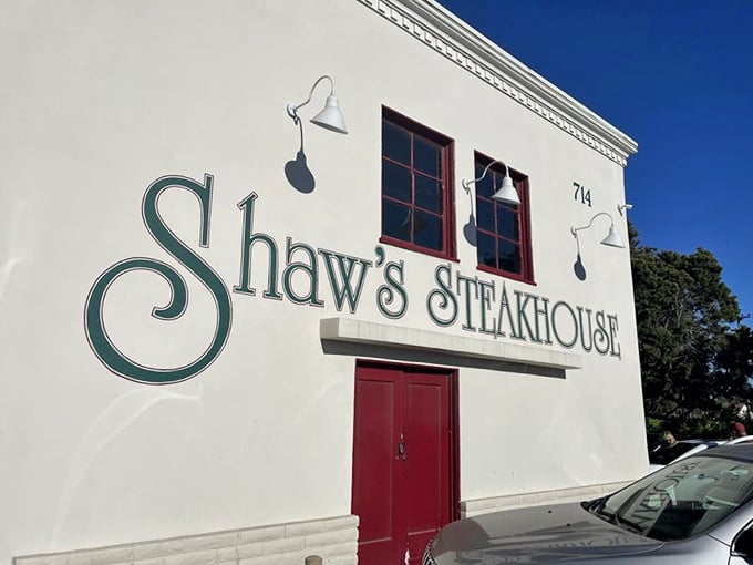 The classic white facade with that iconic red door isn't just an entrance—it's a portal to beef paradise. Santa Maria's culinary landmark stands ready to welcome hungry pilgrims.